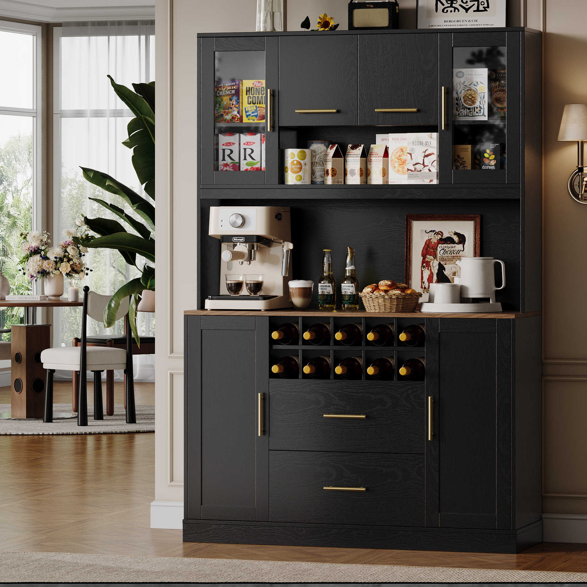 Latitude Run® 70.86" Kitchen Pantry With Microwave Shelf, Wood Storage Pantry Cabinet With ...